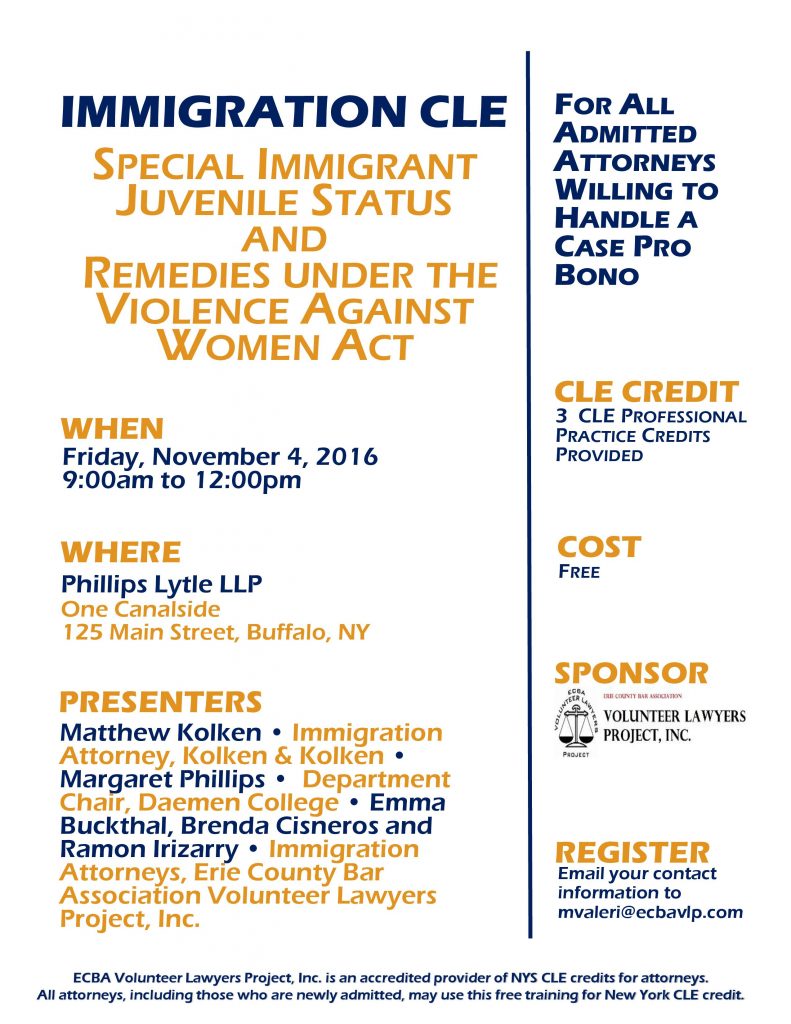 Save the Date: 11/4/16 Immigration CLE | ECBA Volunteer Lawyers Project