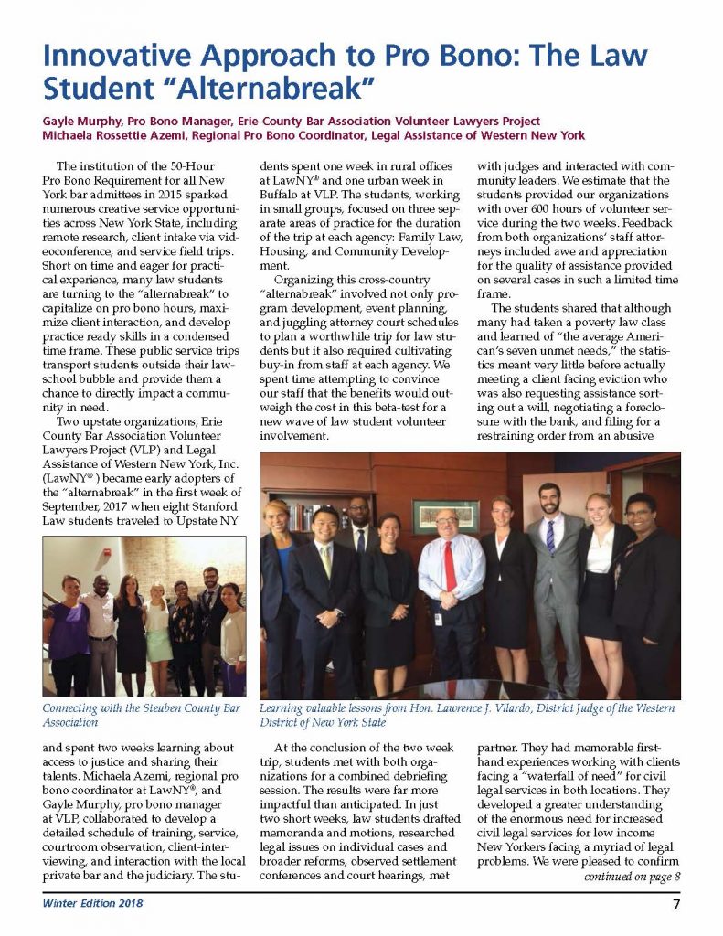 Innovative Approach to Pro Bono: The Law Student “Alternabreak” | ECBA ...