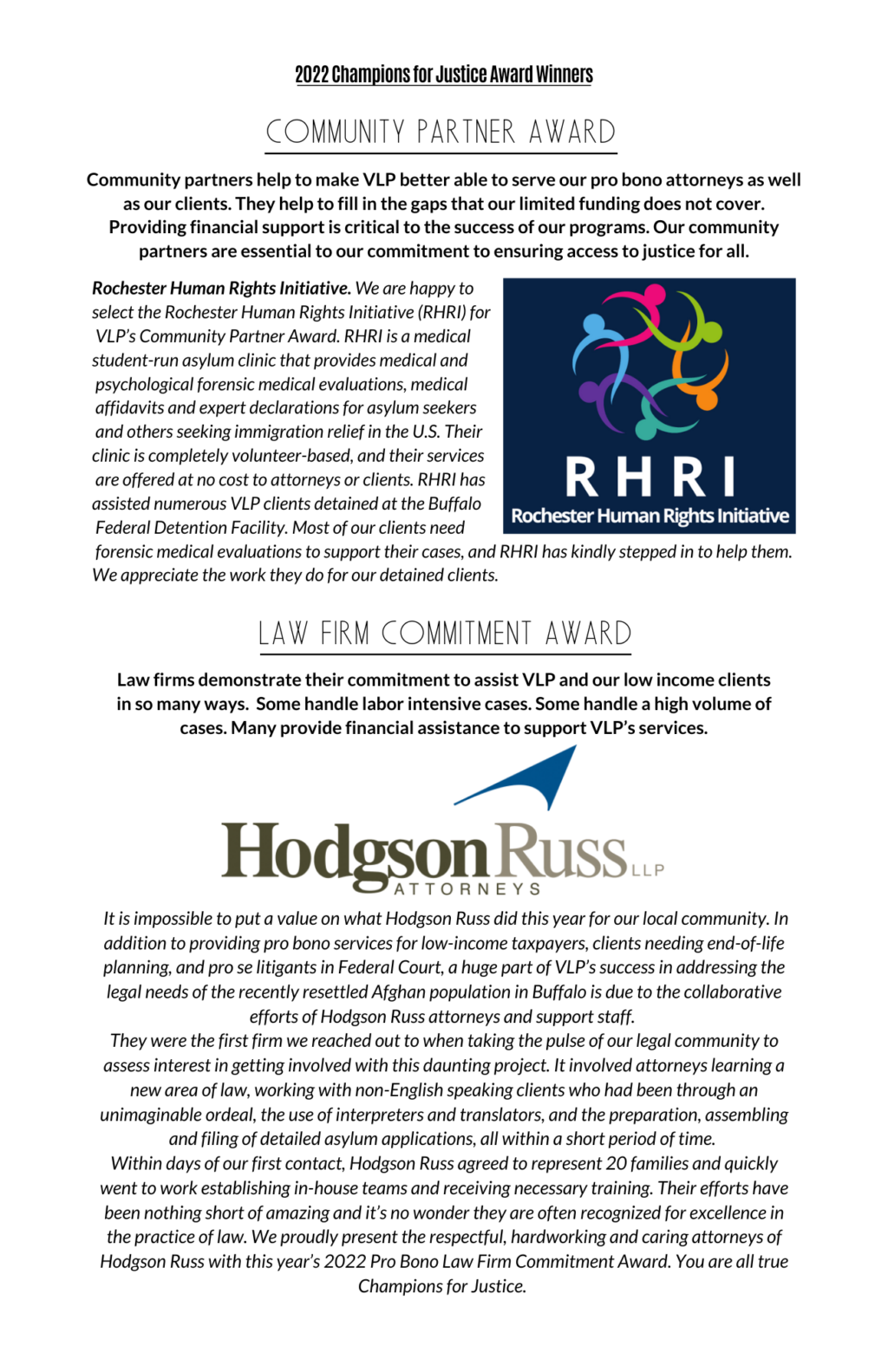 VLP Pro Bono Awards | ECBA Volunteer Lawyers Project