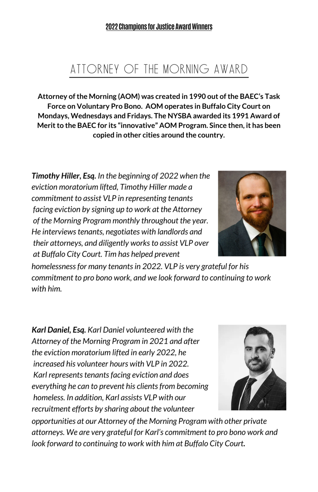 VLP Pro Bono Awards | ECBA Volunteer Lawyers Project